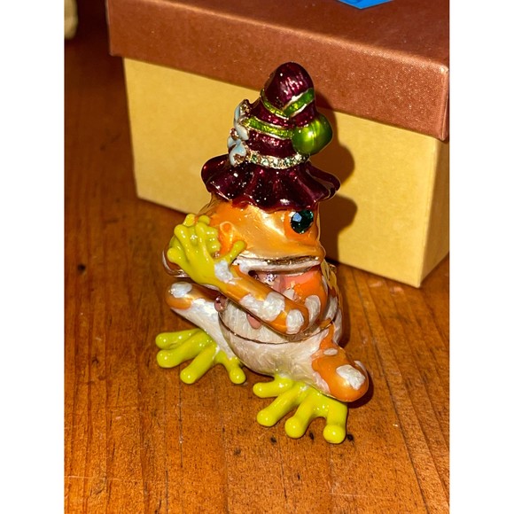 Accents | Nib Bejeweled Metal Enameled Trinket Box Jester Frog Hands On ...